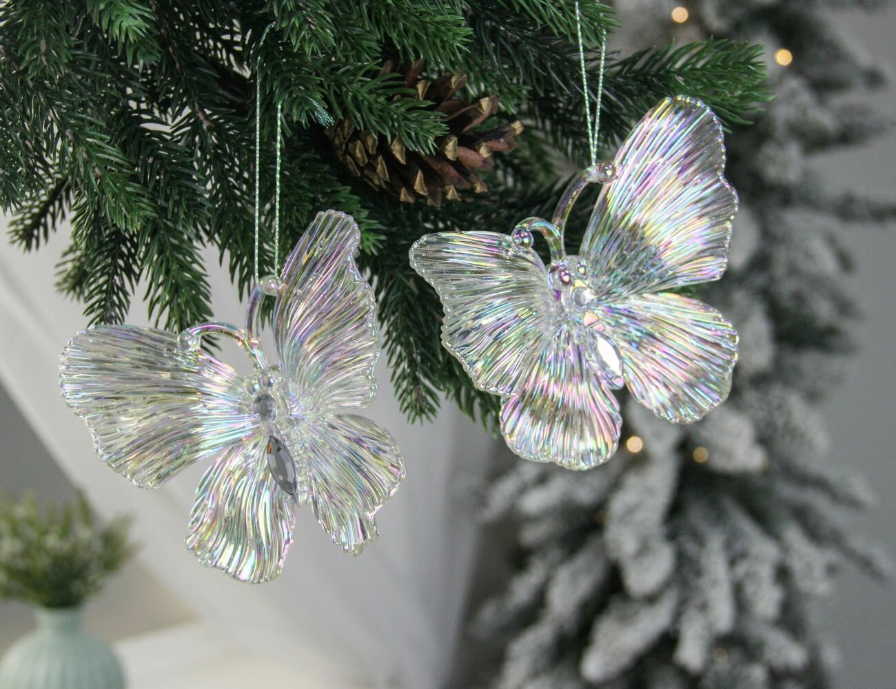Набор ёлочных украшений-подвесок изящные бабочки, акрил, радужные, 10 см, 2 шт, Koopman International CAA222030