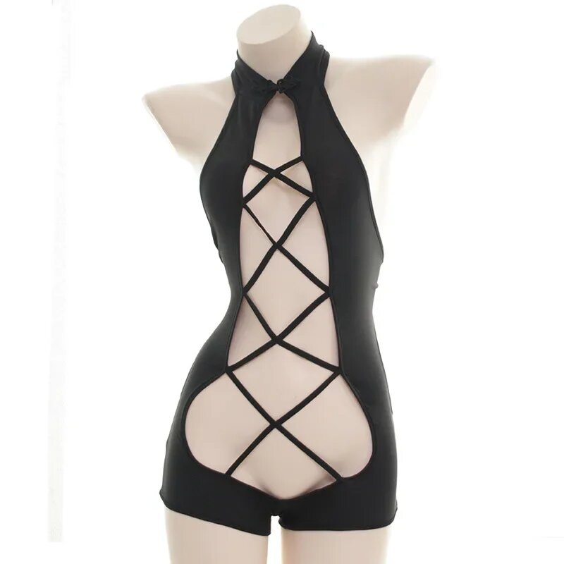 Сексуальное женское белье Чонсам с открытой грудью в комплекте, женский комбинезон с открытой black