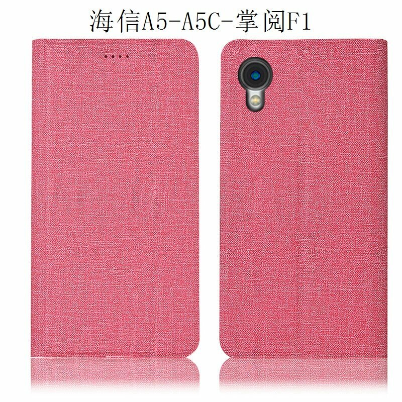 Премиальный чехол-крышка из льна для Haier A5/A5C и PocketBook F1, нежно-розовый цвет, с подставкой - защитный чехол