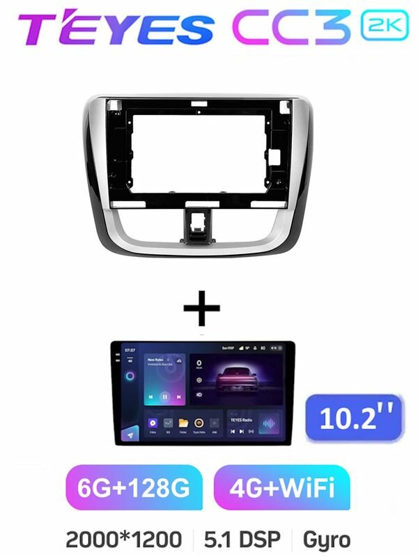 Магнитола Teyes CC3 2K 6/128 Gb 10" для Toyota Vios Yaris L 2016-2019 2 din