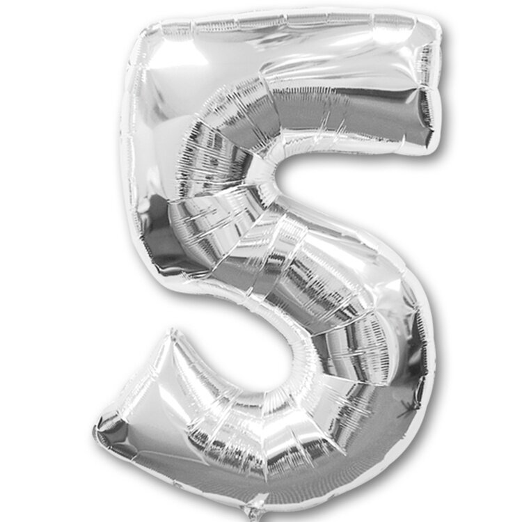 Воздушный шар Anagram фольгированный, цифра 5, Silver