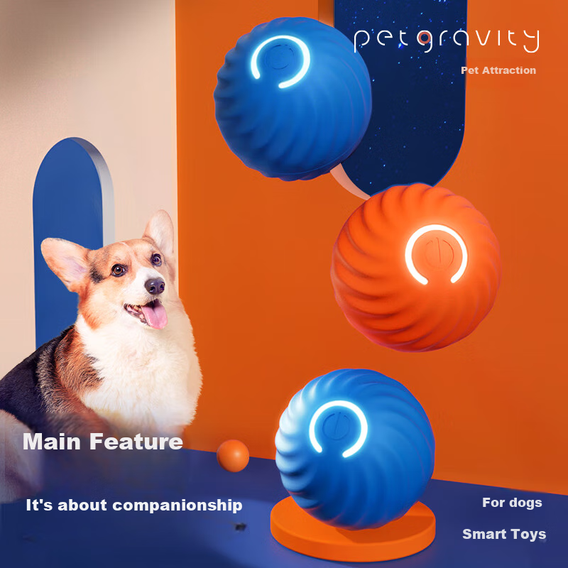 PetGravity Orange Bouncy Ball, Dog Toy, Durable Chew Toy, Automatic Interactive Dog Toy, Self-Entertaining Boredom Relief Toy