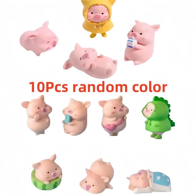 Набор Из 10 Миниатюрных Фигурок Свиней: Милые Мультяшные Розовые Статуэтки, Коллекционные Фарфоровые Игрушки Для Декора Сада