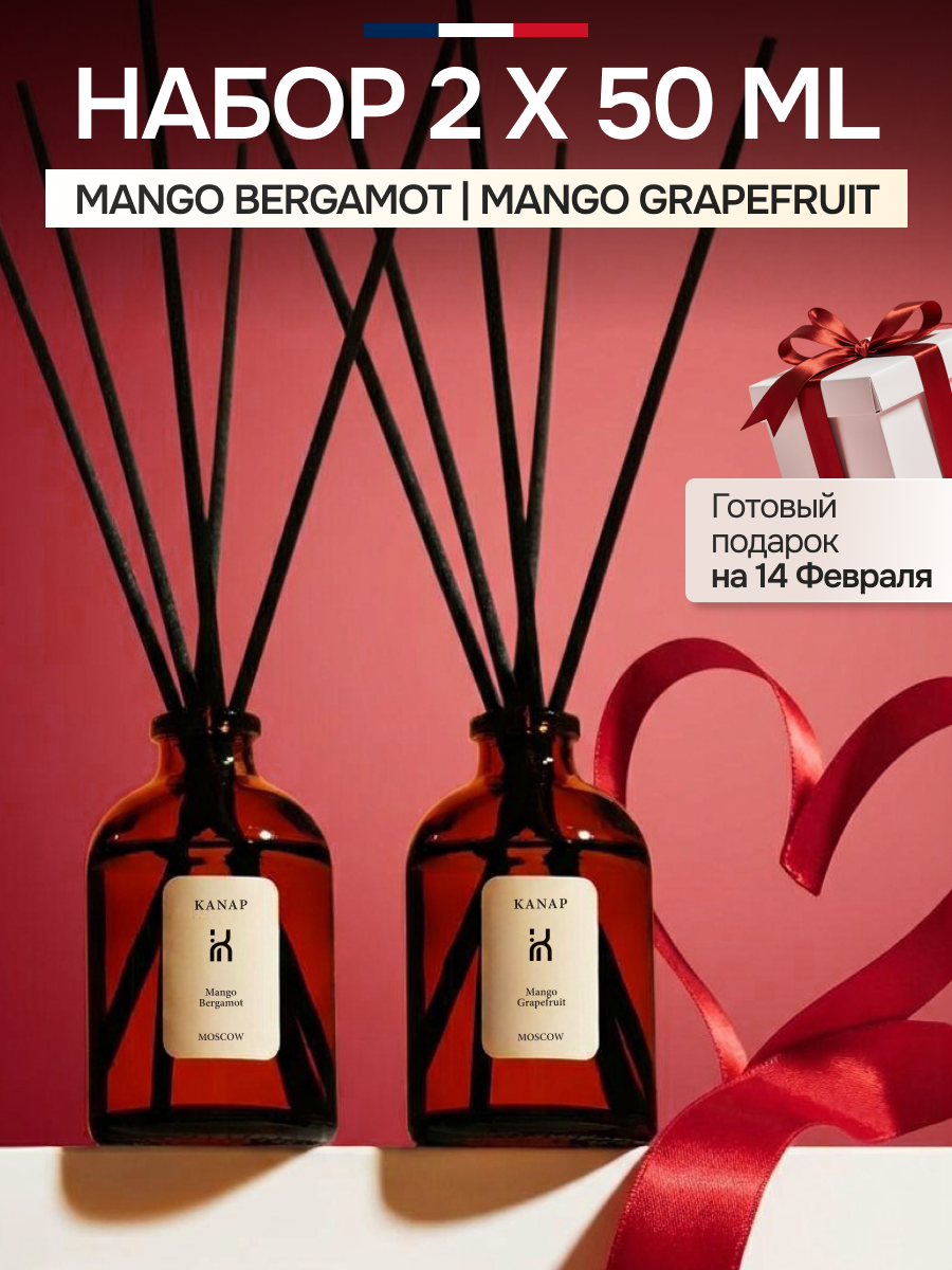 Ароматический диффузор для дома с палочками KANAP 50 мл+50 мл, набор 2 штуки