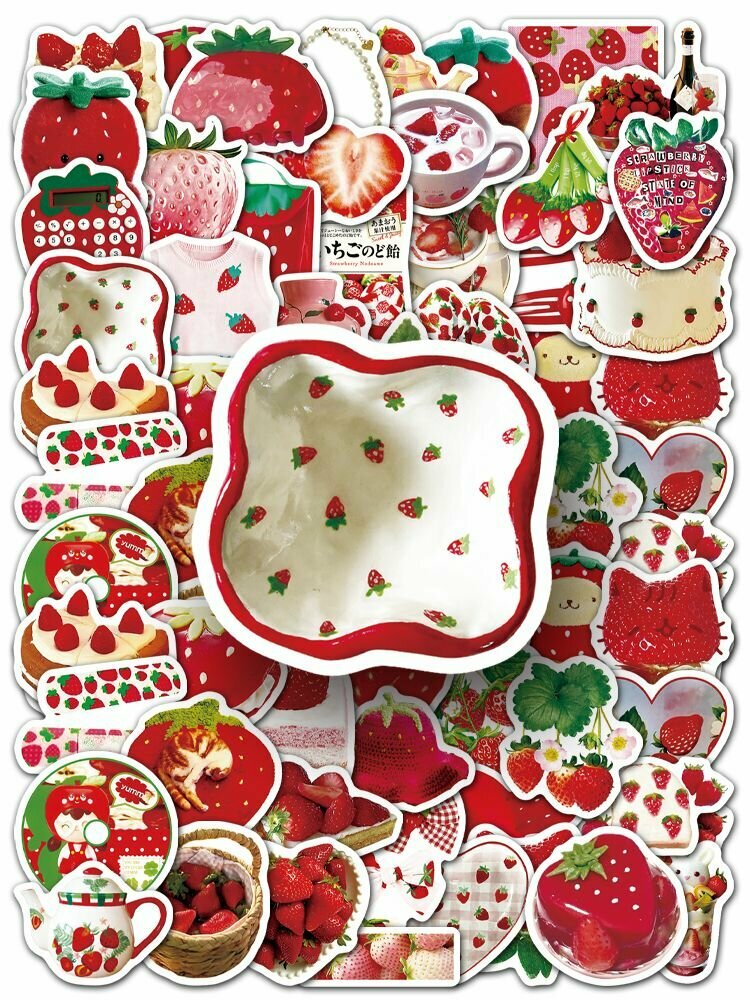 50 очаровательных мультяшных наклеек с клубникой для декора-кун для декора- веселые стикеры для детей и взрослых
