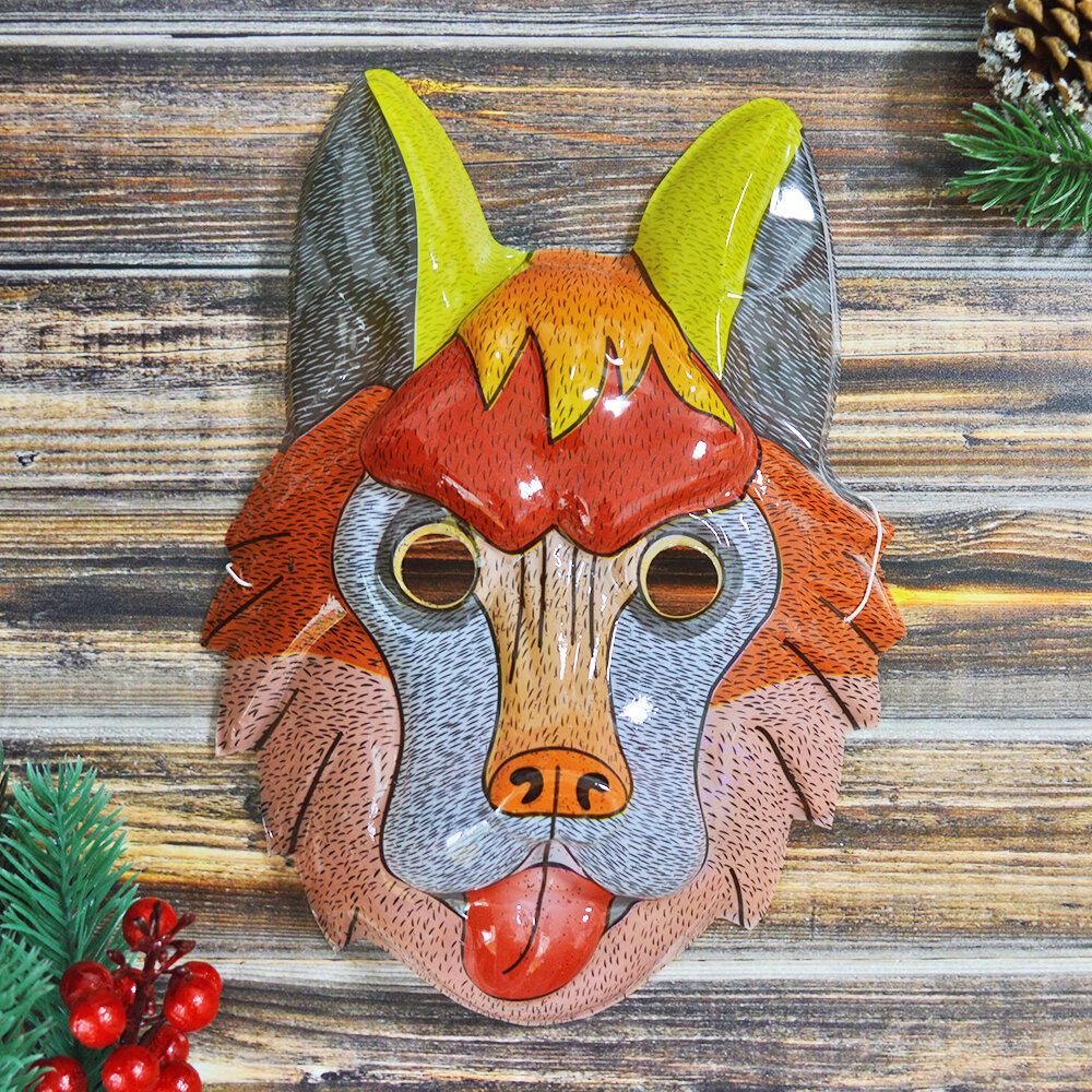 Маска карнавальная волк цветной, набор 12 шт, пластик, на резинке, для детей