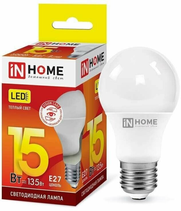 Лампа светодиодная LED-A60-VC 15Вт 230В Е27 3000К 1350Лм IN HOME
