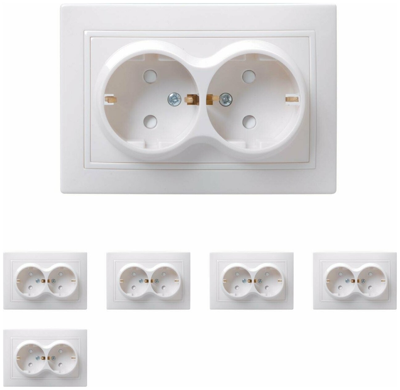 Розетка IEK Кварта двойная с заземлением с защитными шторками белая (комплект из 5 шт)