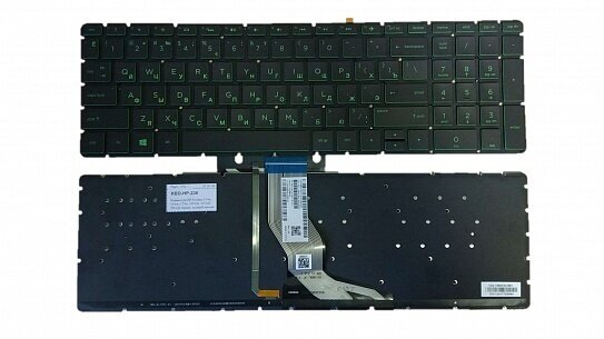 Клавиатура для ноутбука HP Pavilion 15-bs, 15-bw, 17-bs, 250 G6, 255 G6, 258 G6 черная, кнопки зелен