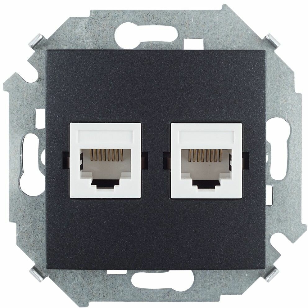 Simon 15 Графит Розетка компьютерная двойная 2хRJ45 кат.5е, Systimax, 1591593-038