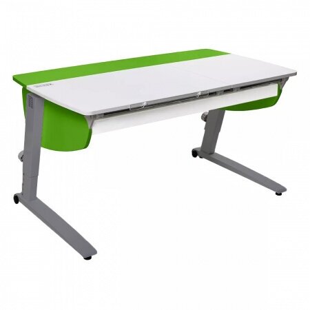 Детская школьная растущая парта для школьника Лидер "Премиум" с ящиком выдвижным белый/зеленый/серый