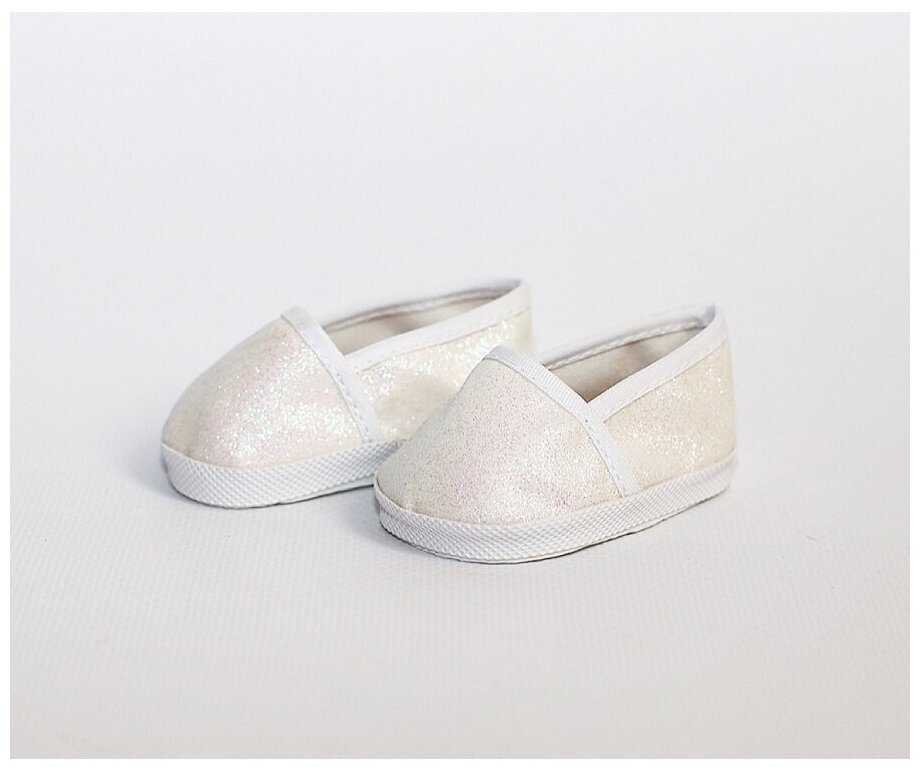 Обувь для кукол, Туфли с блестками 7 см для кукол 42-50 см, белые