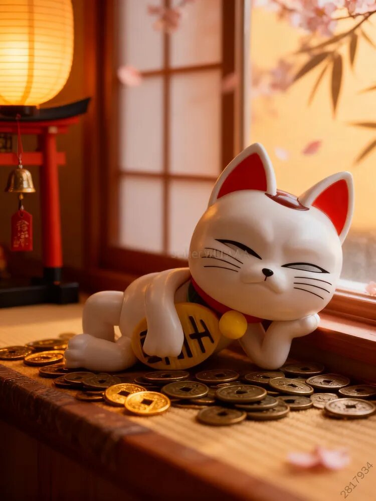 Фигурка Maneki Neko Lucky Cat White Plastic Виниловая Статуэтка Японский Кот Талисман для Дома