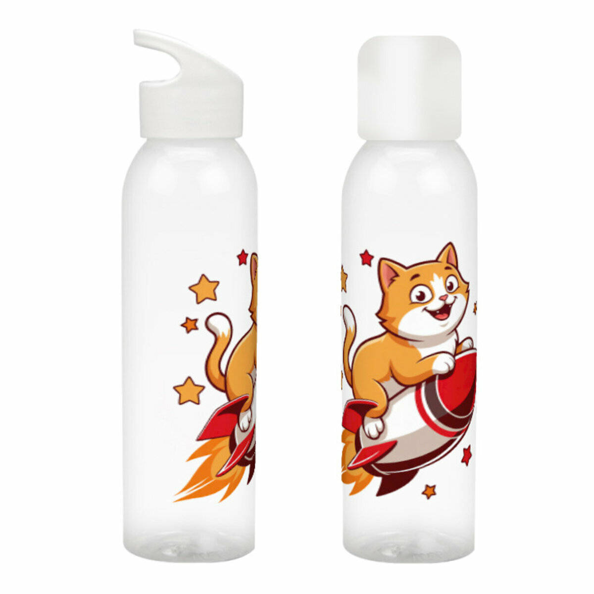 Бутылка для воды «Кот на ракете. Полет в космос. Космонавт» (белый)