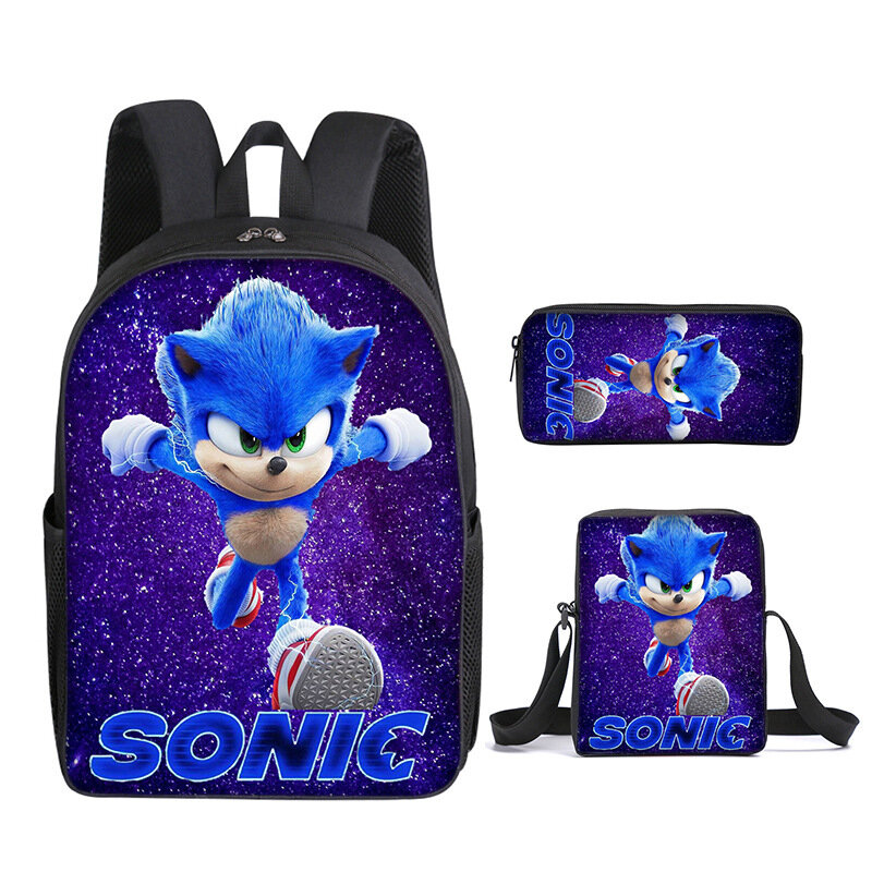 Новый школьный рюкзак Sonic Sonic от Amazon, комплект из трех предметов, рюкзак для школьников начальной школы, аниме, школьный рюкзак с героями мультфильмов