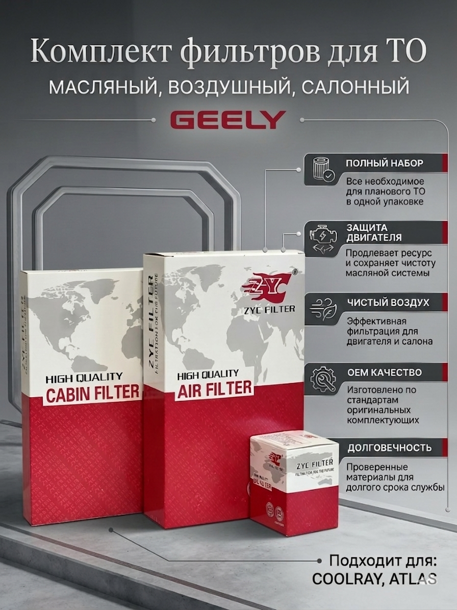 Комплект фильтров для ТО Джили Кулрей, Белджи х50 / Geely Coolray, Belgee x50 1.5л, 147 150 172 л. с.