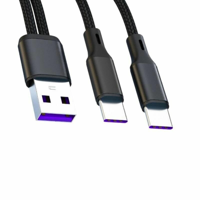 Кабель 2 в 1 Type-C + Micro USB для авто и офиса, длина 120 см и 20 см, нейлон+алюминий, передача данных, зарядка