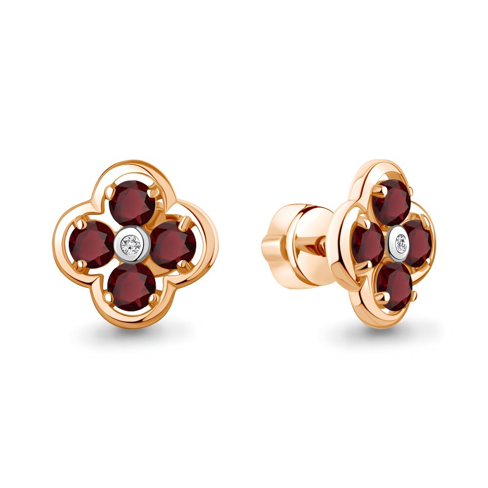Серьги, серебро, 925 проба, гранат, фианит