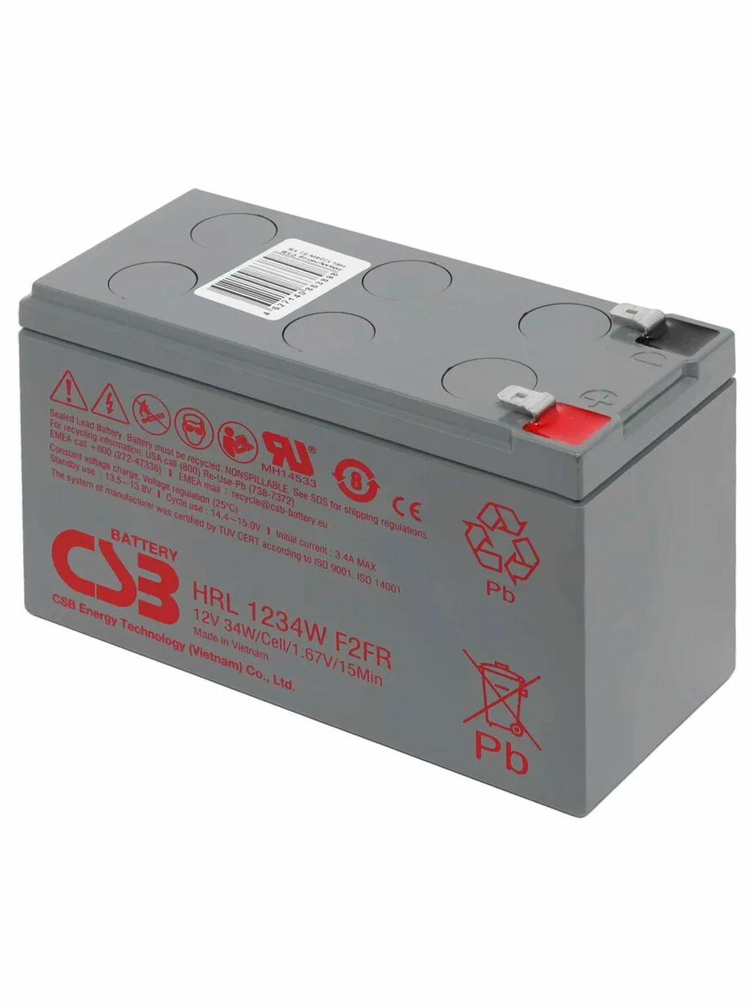 Аккумуляторная батарея CSB HRL 1234W F2 FR, для ИБП, 12 В, 9 А·ч
