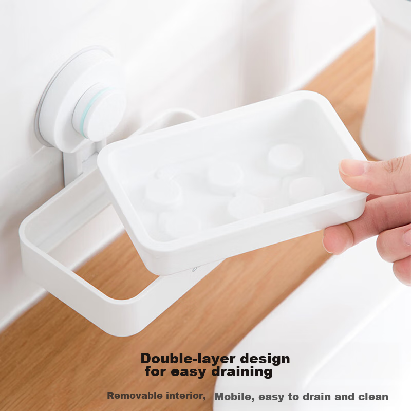 Camellia Soap Dish, Soap Holder, Wall-Mounted Soap Rack, Suction Cup Design, No Drilling Required, Seamless Installation, White, 1 Piece