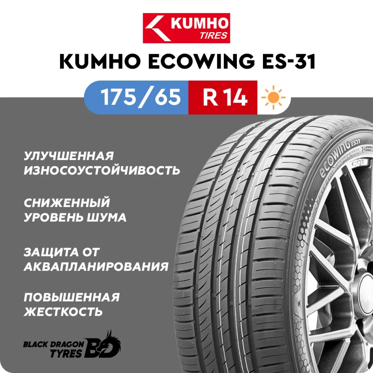 Летние шины Kumho Ecowing ES-31 175/65 R14 82T , для легкового автомобиля