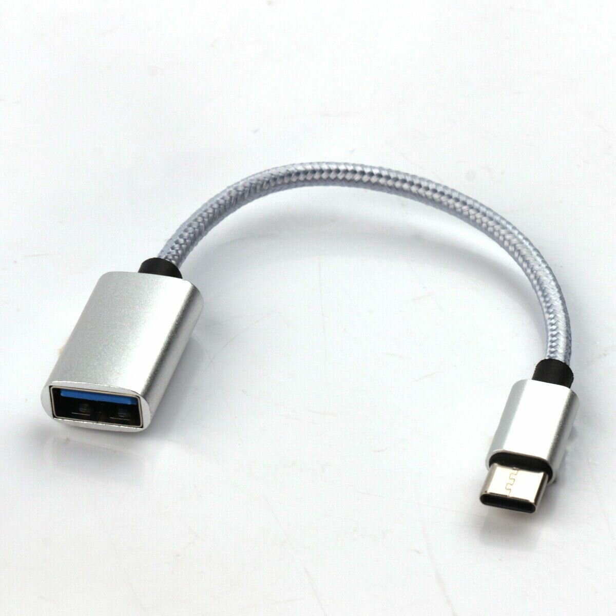 USB 3.1 Type-C OTG адаптер M男–USB 3.0 A Female, кабель с нейлоновой оплеткой 15 см, белый