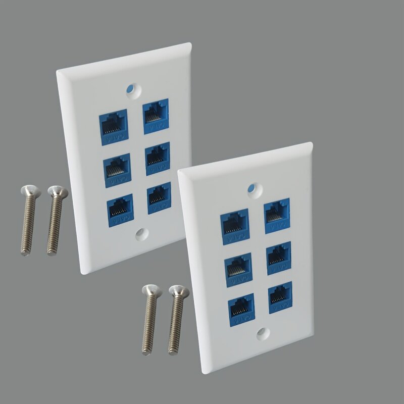 Розетка настенная RJ45 CAT.6, 6 портов, 2 шт, мама-мама, с монтажными винтами