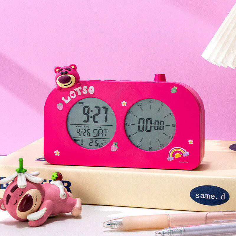 Cartoon led timer clock with temperature and date for children strawberrybear