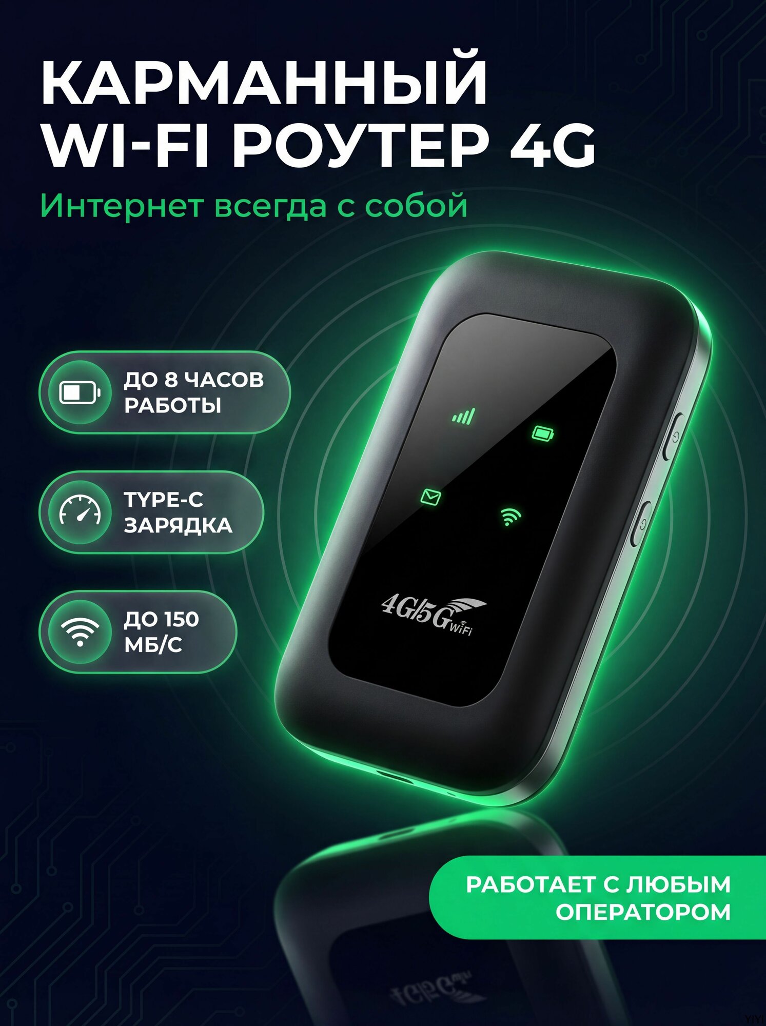 Карманный портативный модем 4g wifi, роутер с аккумулятором 2100mAh type-c
