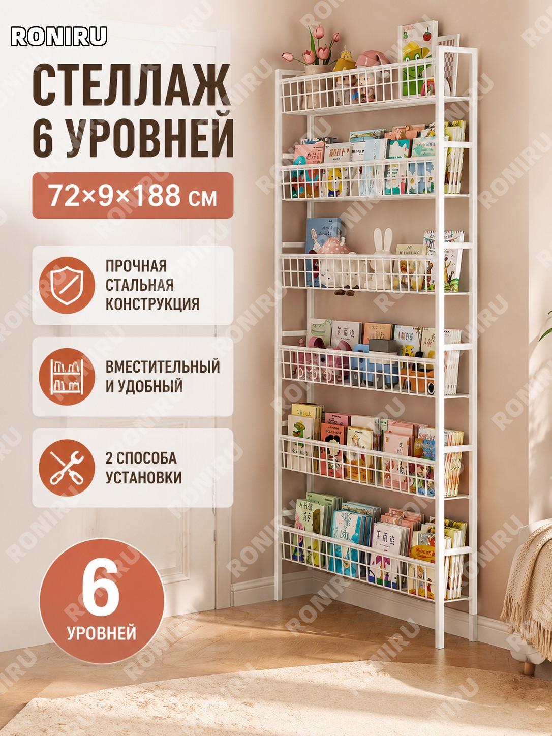 Стеллаж для растений 6 уровней 72×9×188 см, металлический, стальной каркас, 2 способа установки для балкона дома