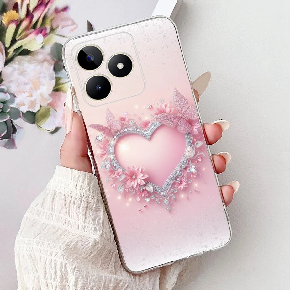 Чехол для Realme Note 50 RMX3834, чехол с рисунком милого кота, прозрачный силиконовый Розовый, 900