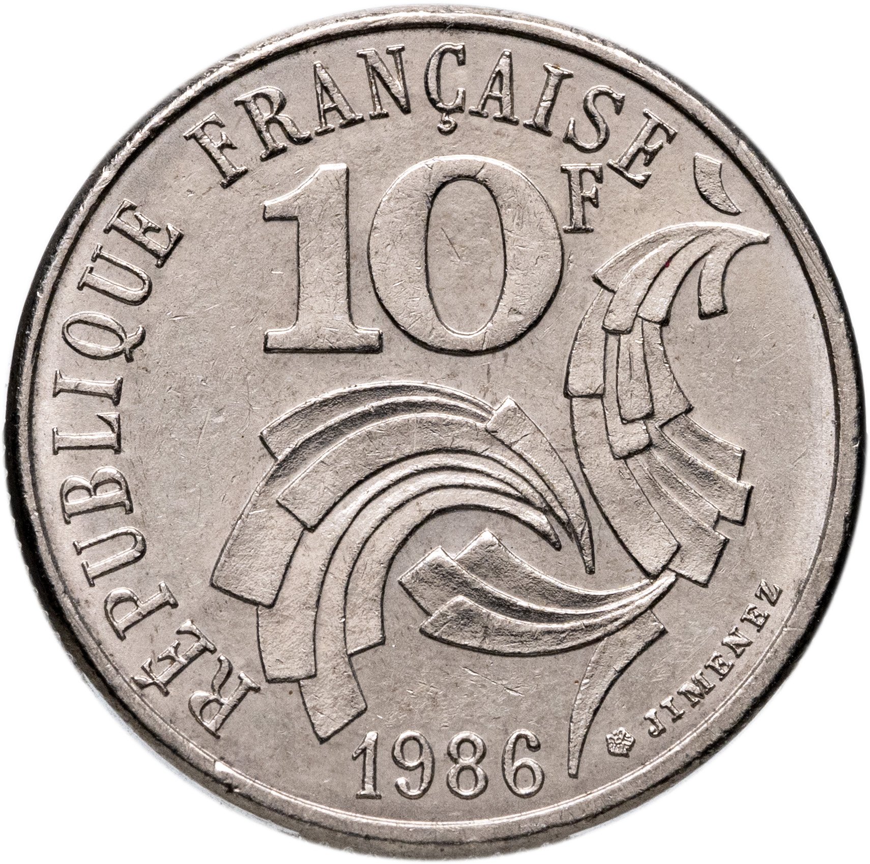 Франция 10 франков francs 1986 "Свобода, Равенство, Братство", Никель, в сохранности XF-AU