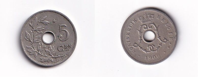Бельгия, 5 сантимов, 1906 год