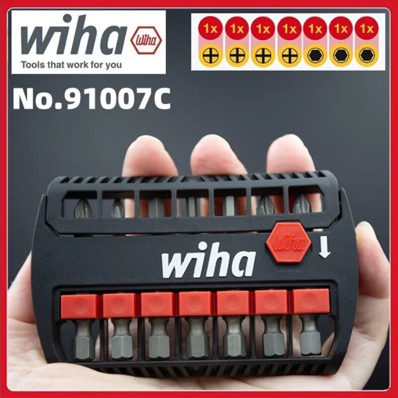 WIHA, отвертка на магнитах, шестигранная с ящиком для инструментов, высокий крутящий момент, набор ударных бит, ручной инструмент, головка Phillips 7 x 49 мм, Torx 91007C