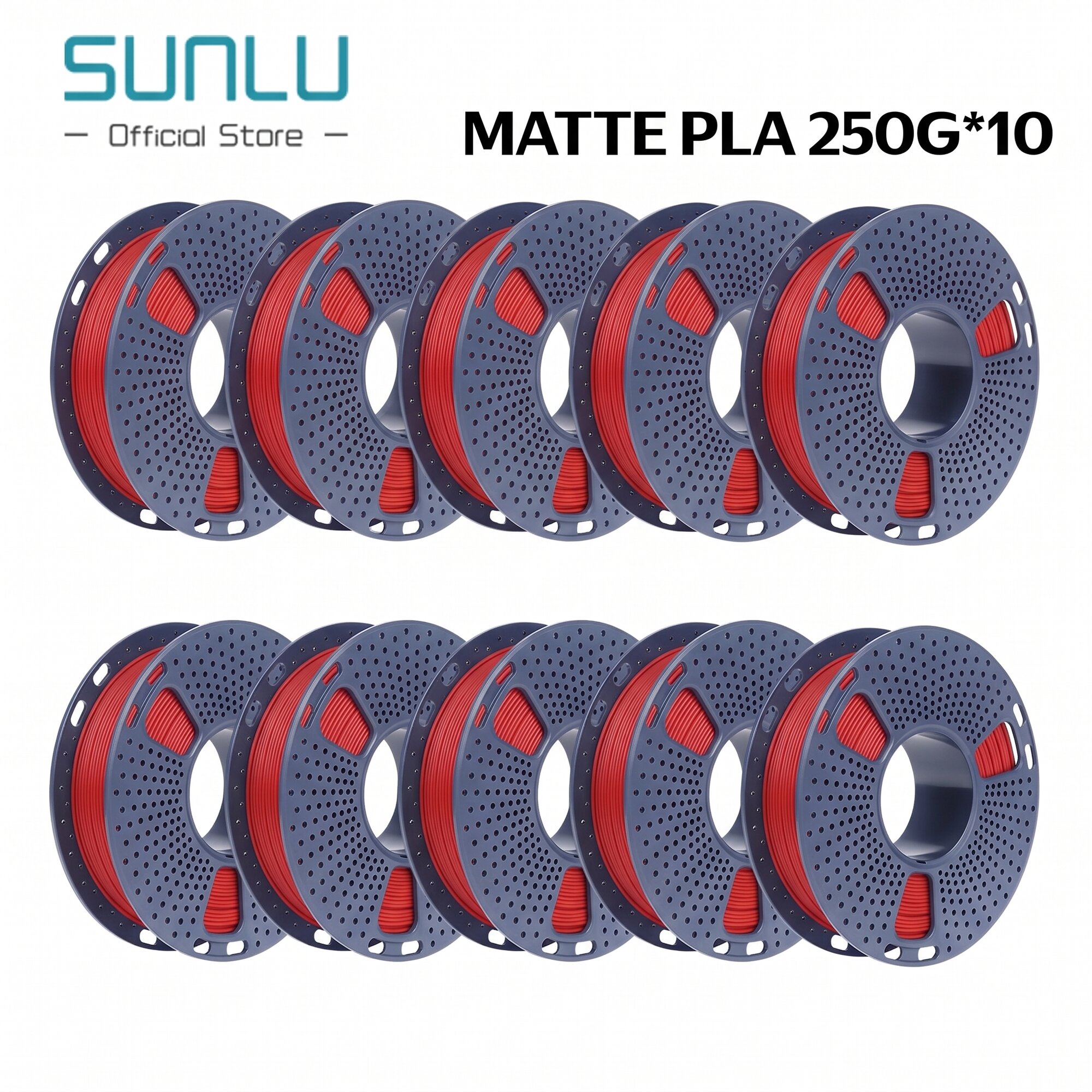 Филамент для 3D-принтера Sunlu PLA матовый, красный, 250 г, 1.75, комплект 10 катушек
