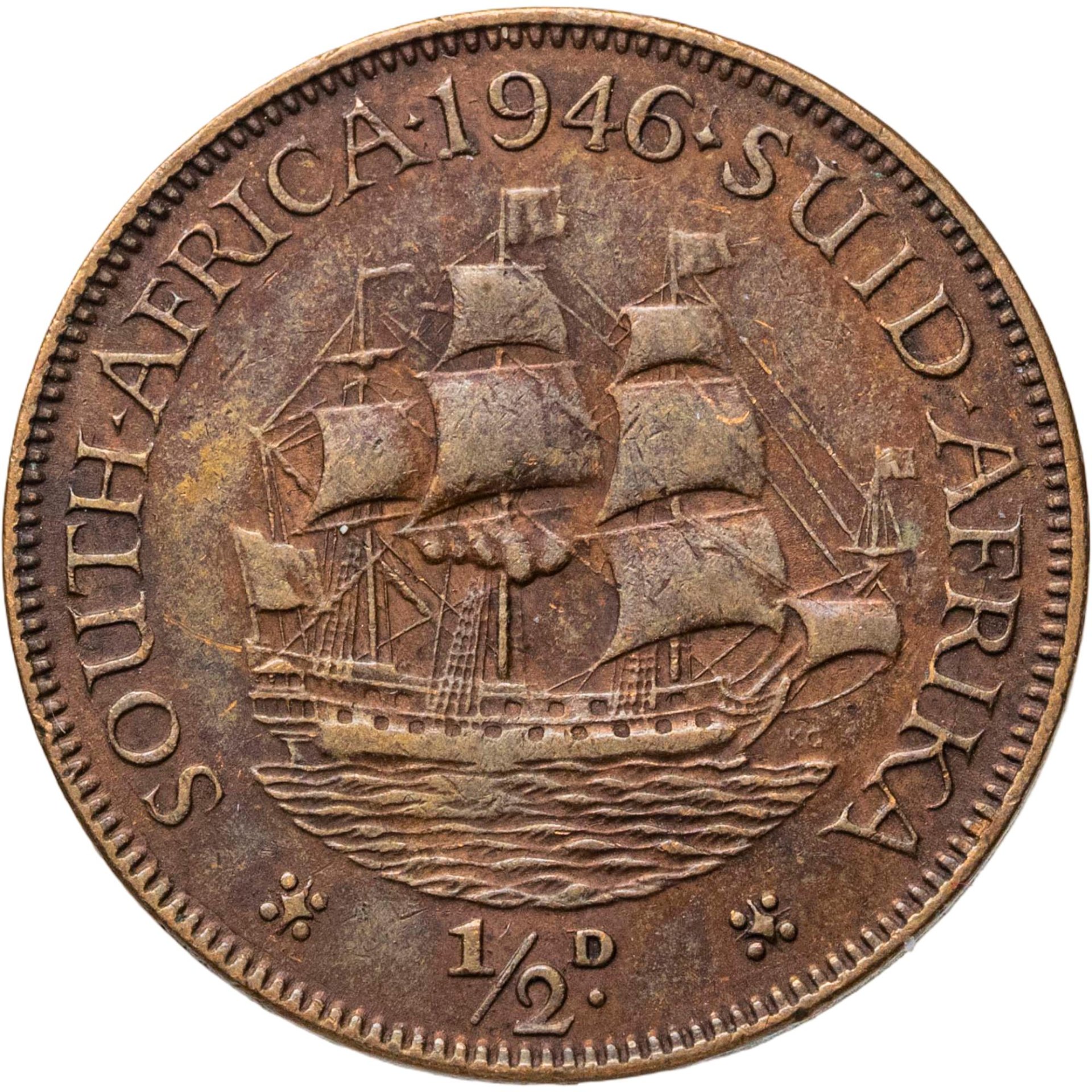 ЮАР 1/2 пенни penny 1946, Бронза, в сохранности VF-XF