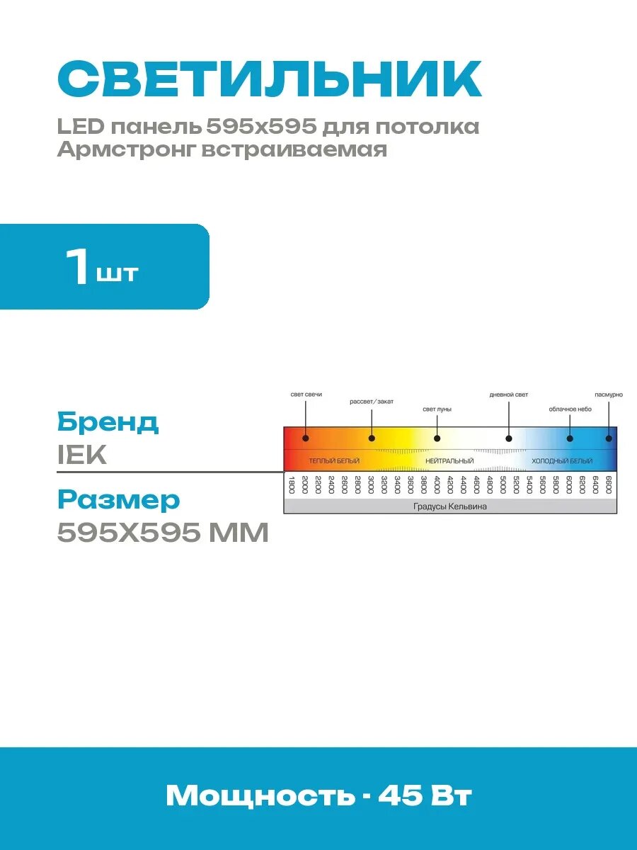 Светодиодная панель 45Вт опал 595х595 встраиваемая в потолок