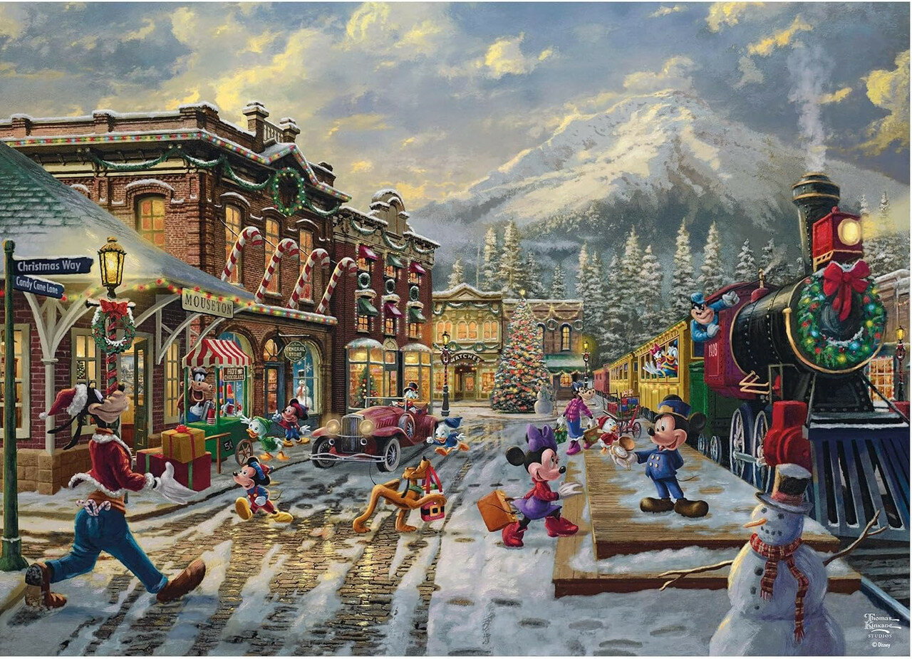 Деревянные пазлы 1000 элементов, подарочная упаковка,50x75cm, Диснеевский праздничный "Леденцовый экспресс", подарочный набор для взрослых, продвинутый уровень сборки 5-10.