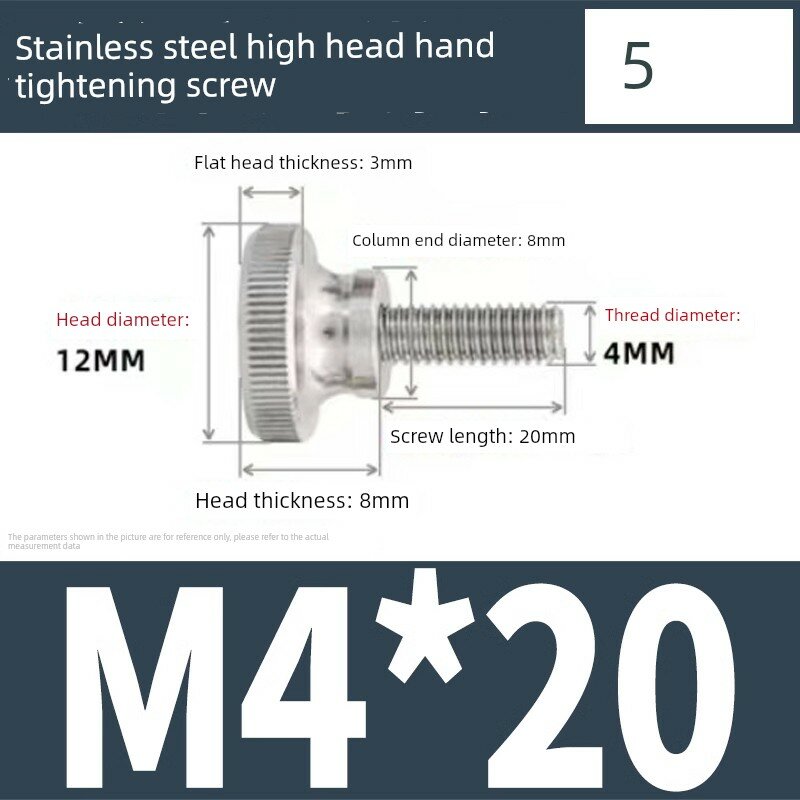 304 Нержавеющая сталь Катаная ручная затяжка болт M4x20мм, 5 штук