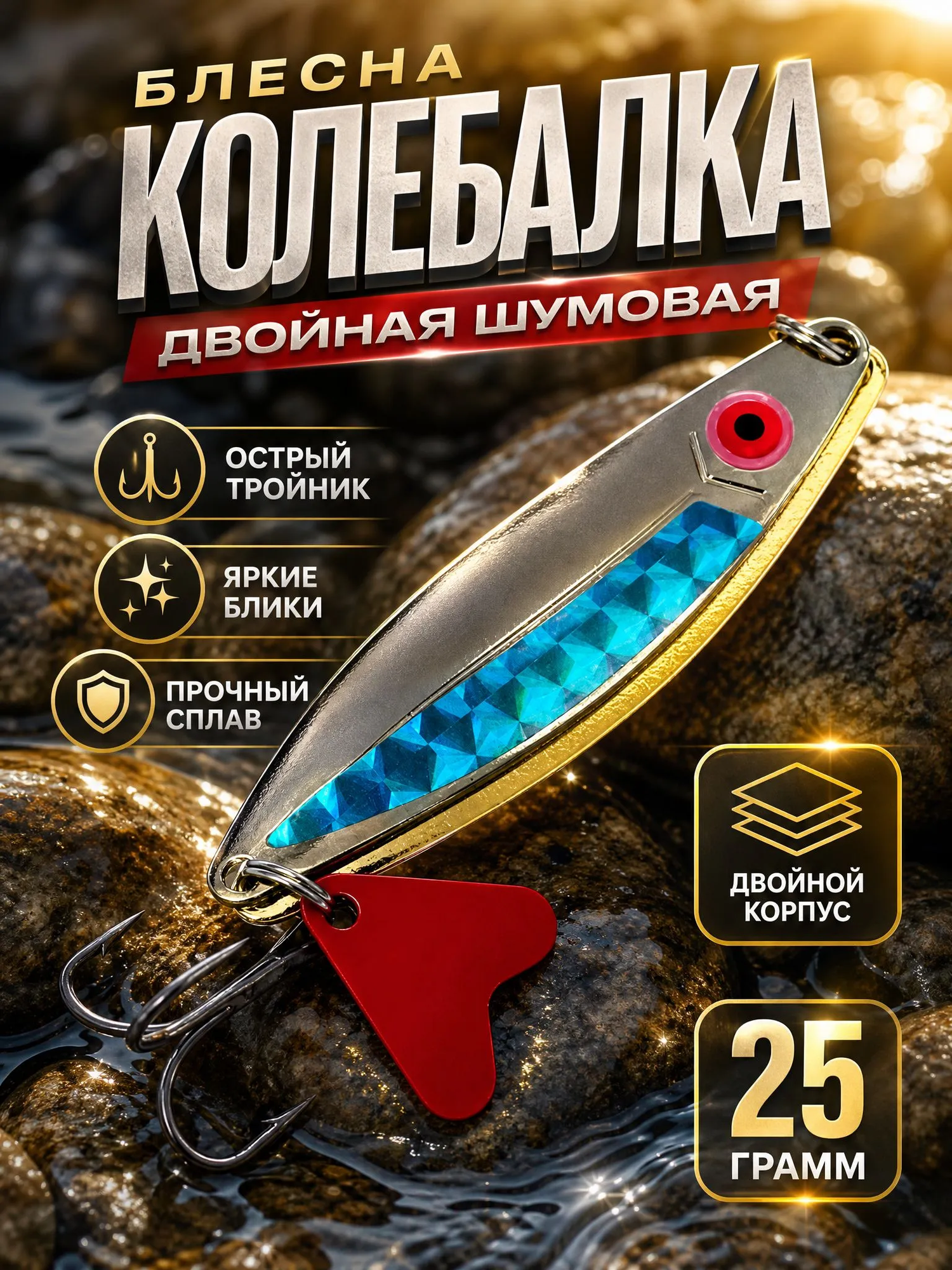 Блесна для рыбалки колебалка двойная узкая Имитация малька для спиннинга 25 грамм (Z-5)