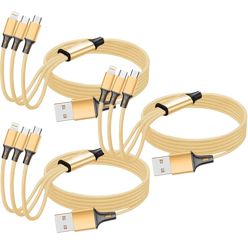 Набор из трех кабелей USB 3-в-1 для быстрой зарядки, гибкие и прочные, желтый, 120 см