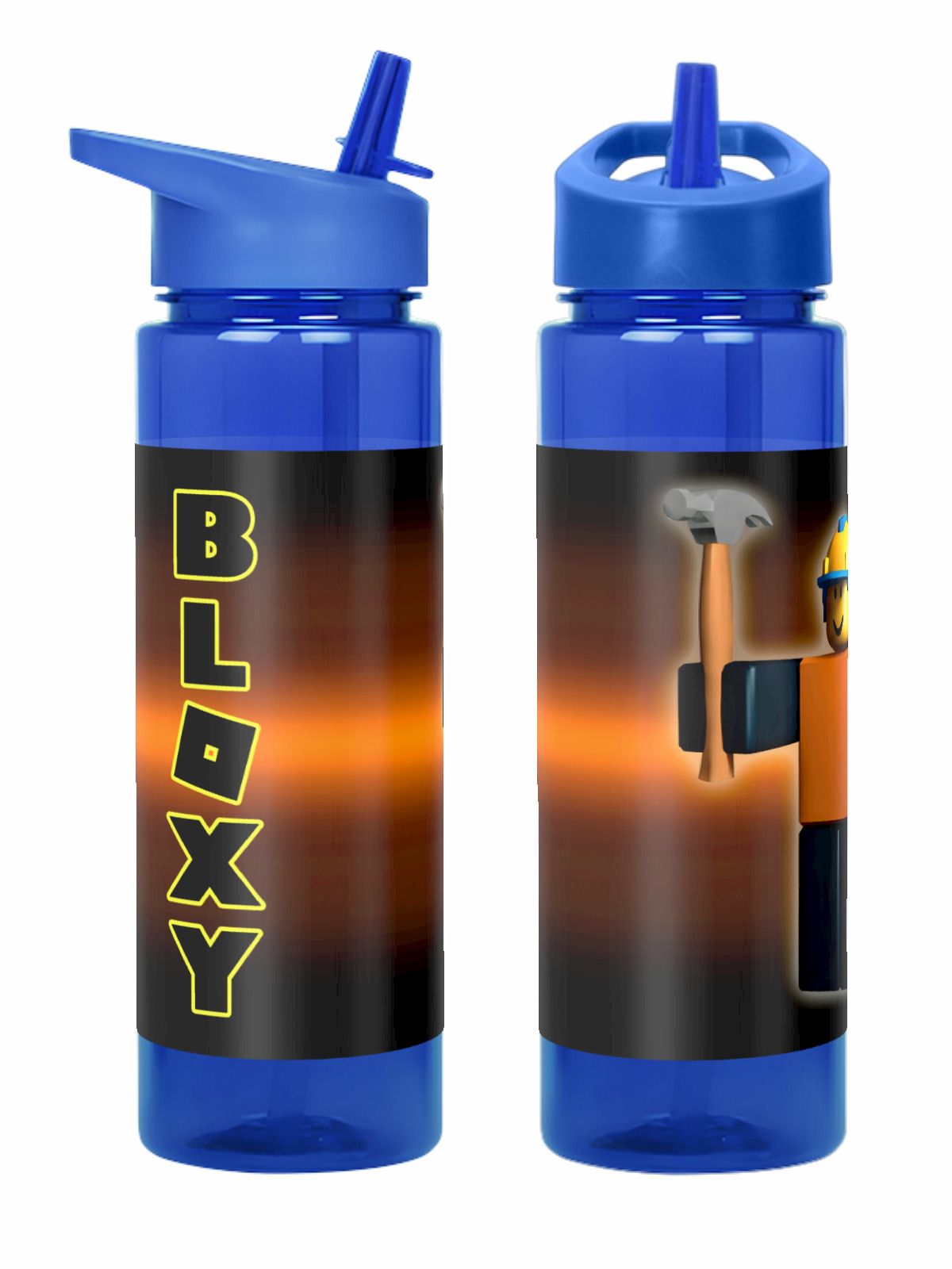 Бутылка синяя для воды с принтом Roblox Bloxy cola Роблокс Блокси кола с трубочкой