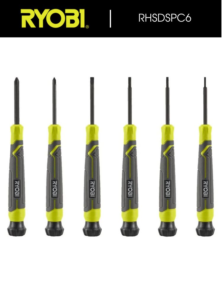 Набор прецизионных отверток 6шт Ryobi RHSDSPC6 (PH/SL) с магнитными наконечниками арт. 5132006048