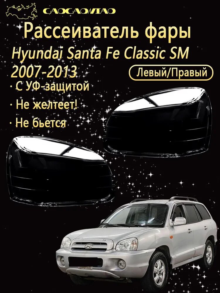 Ремкомплект фары, 2 шт, арт. Рассеиватель фары на Hyundai Santa Fe Classic SM 2007-2013 выбор левый правый комплект поликарбонат с УФ-защитой не желтеет.