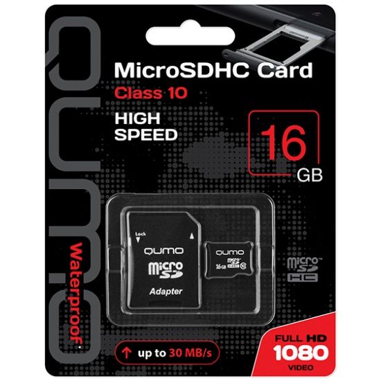Карта памяти QUMO MicroSDHC 16Gb Сlass 10 + ADP (QM16GMICSDHC10)