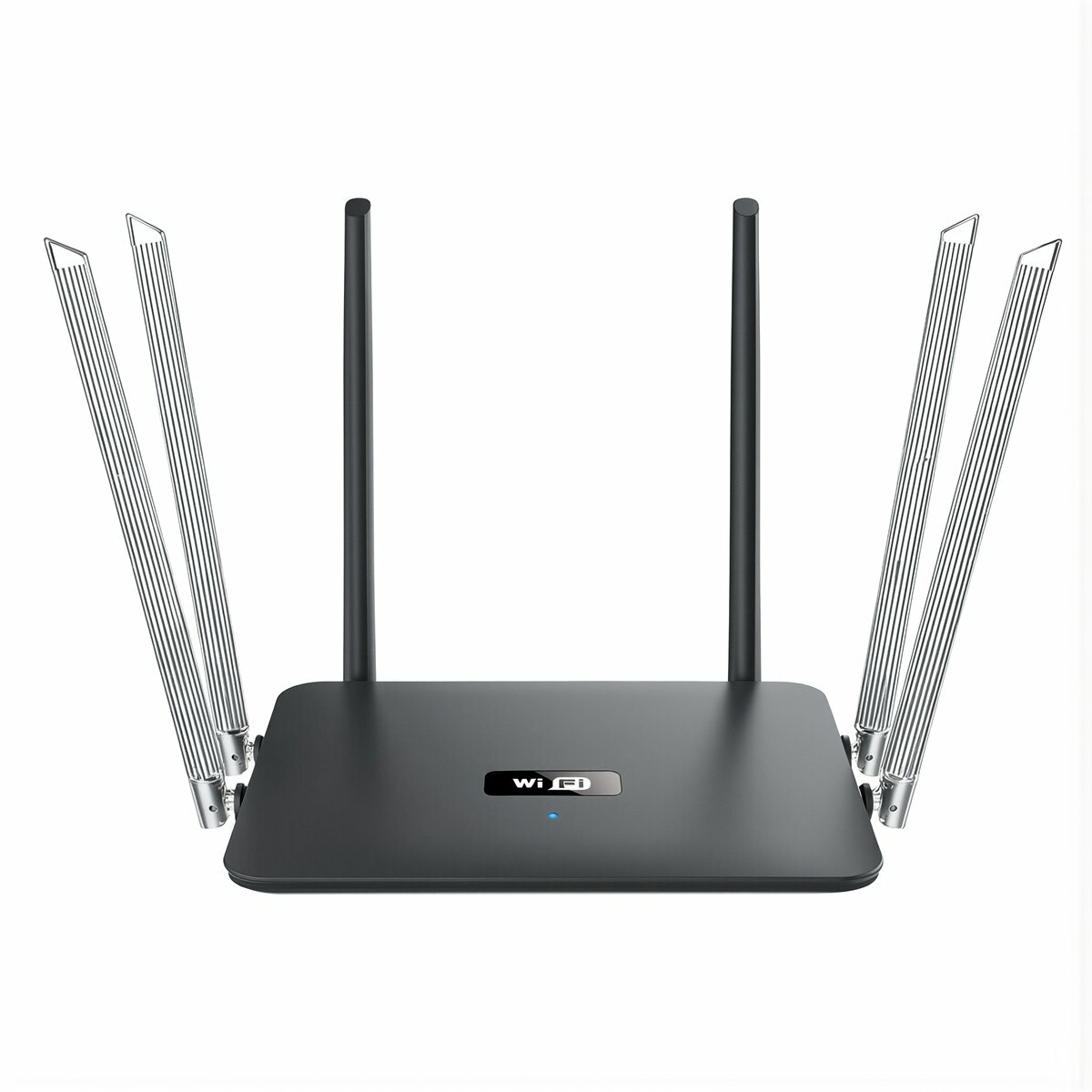 Маршрутизатор Wi-Fi с шестью внешними антеннами 300 Мбит в секунду для домашнего использования стабильный сигнал сквозь стены 5 портов для проводных подключений белый корпус