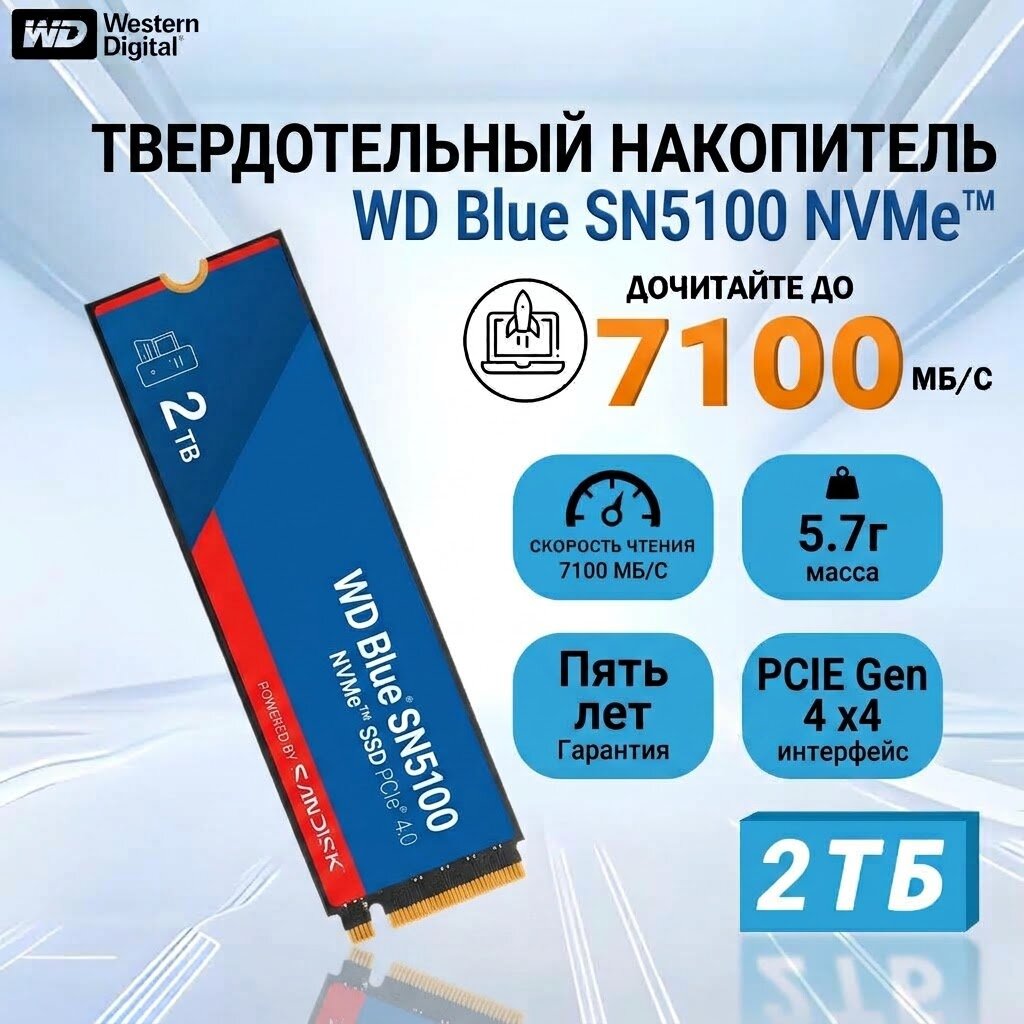 Накопитель SSD Western Digital Blue SN5100 2 ТБ (WDS200T5B0E-00CPE0)