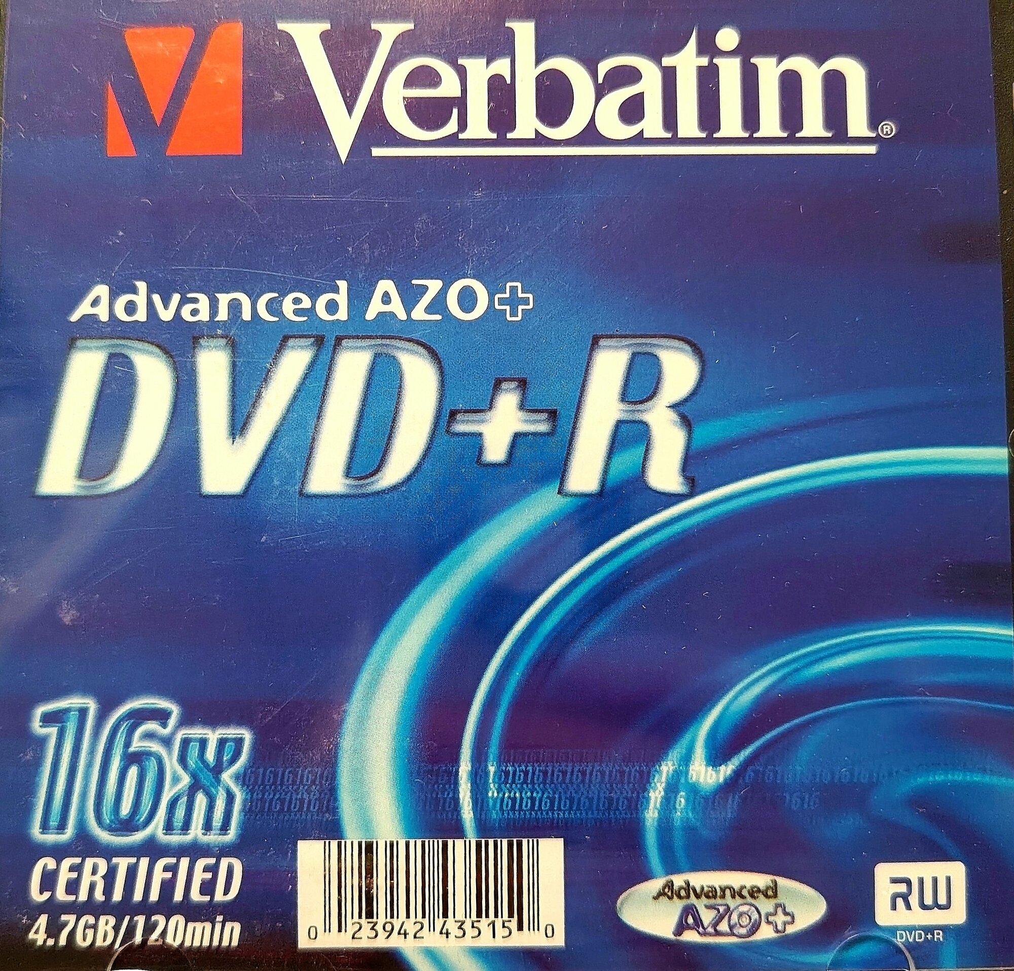 Диск DVD+R 4.7GB VERBATIM 16X в slim боксах по 5 шт. (43515)