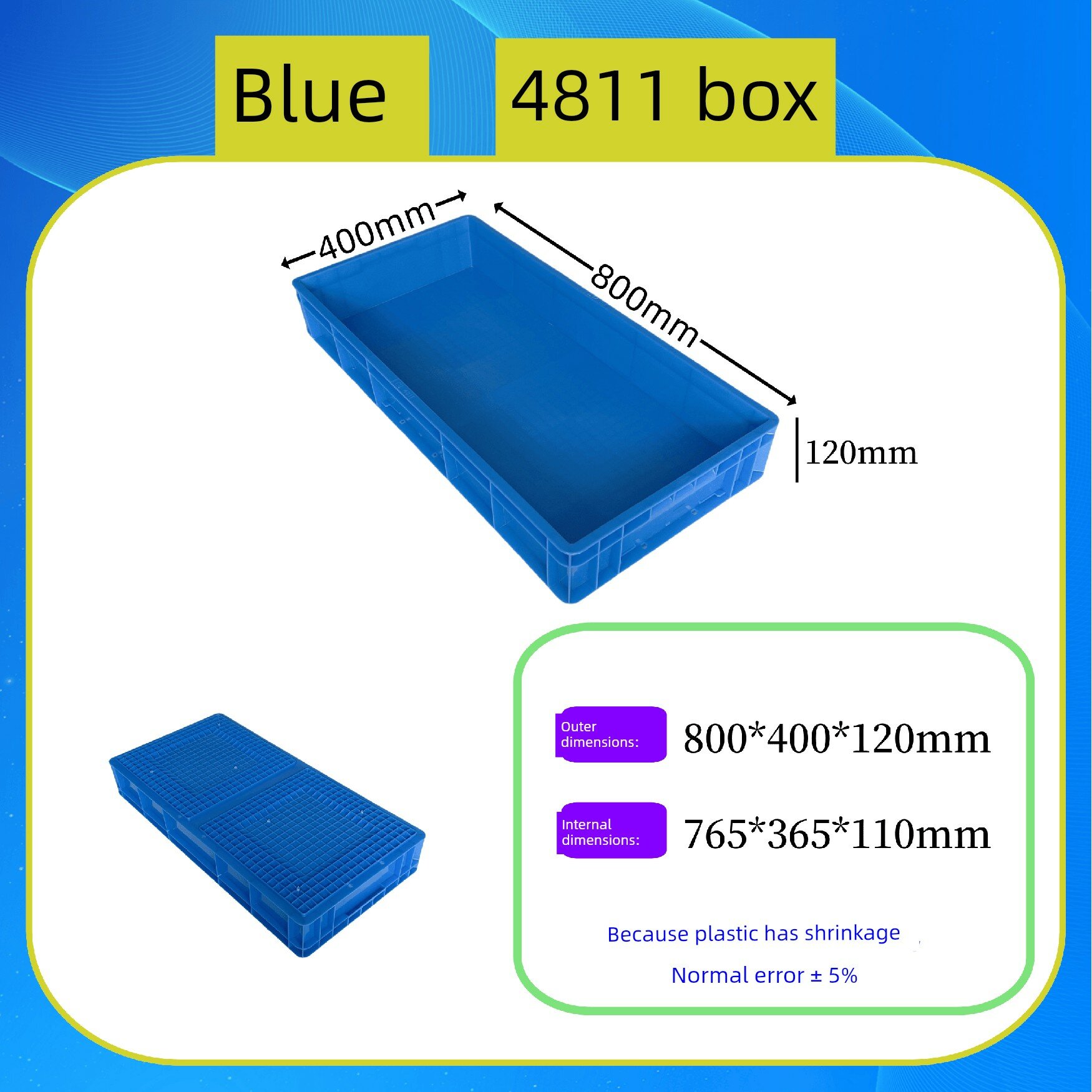 Пластиковый прямоугольный поддон с дренажом 80x40x12 см голубой для сада и дренажа воды
