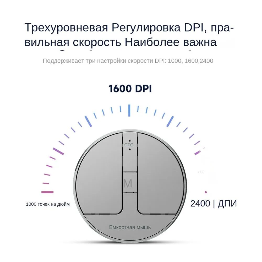 Мышь беспроводная серый металлик, трехрежимная емкостная с прокруткой по нажатию